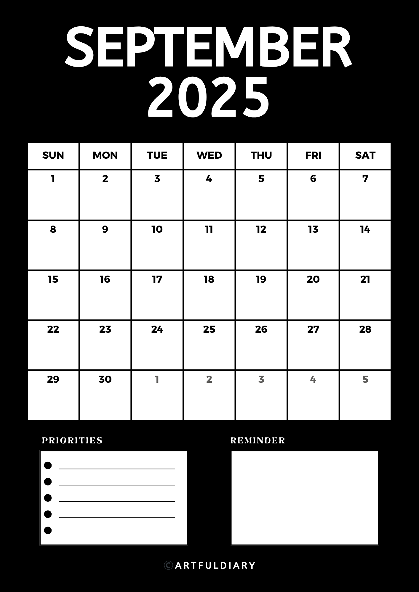 10+ Free September 2025 Printable Calendar PDFs - artfuldiary.com