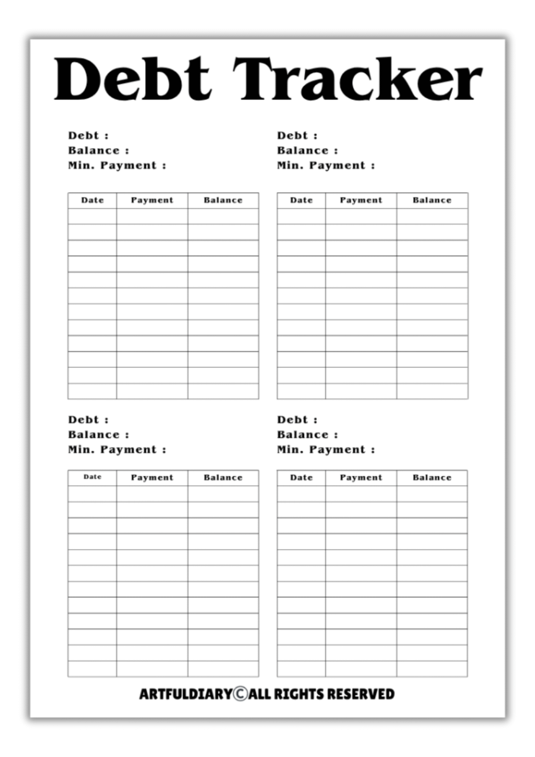 Free Debt Tracker Printable - artfuldiary.com