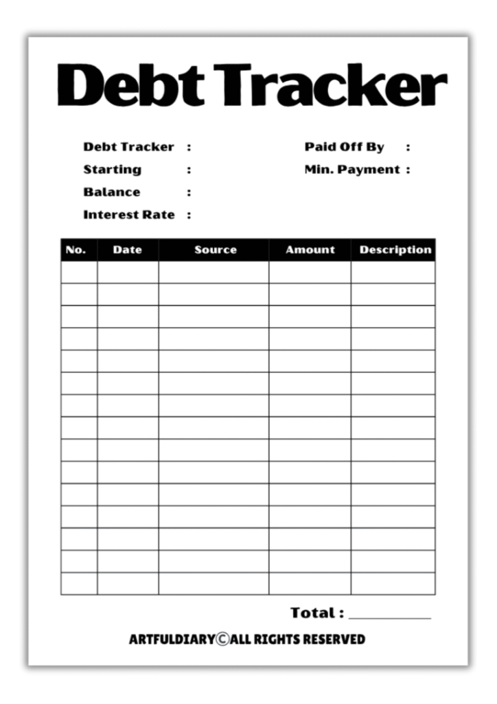 Free Debt Tracker Printable - artfuldiary.com