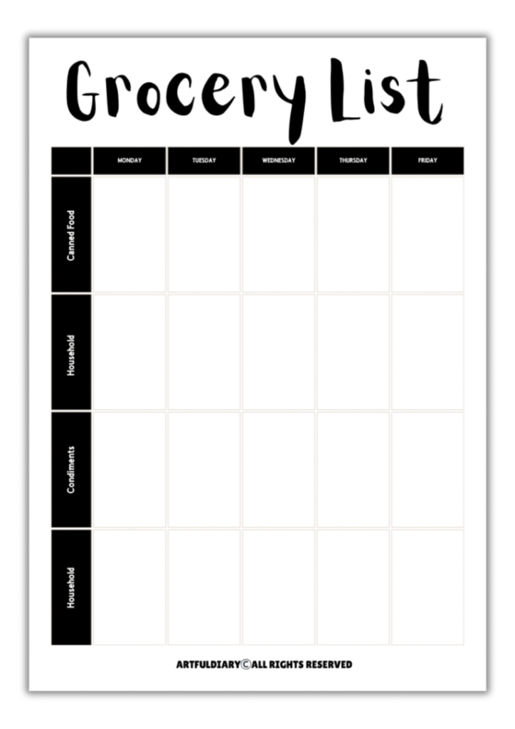 Free Grocery List Template Printable - artfuldiary.com