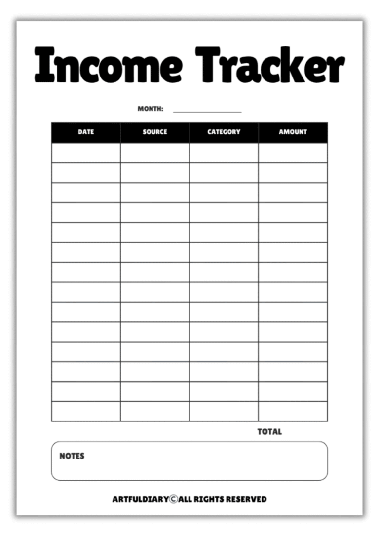 Free Income Tracker Printable Template - artfuldiary.com