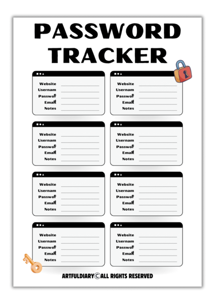 Free Password Tracker Printable Template - artfuldiary.com