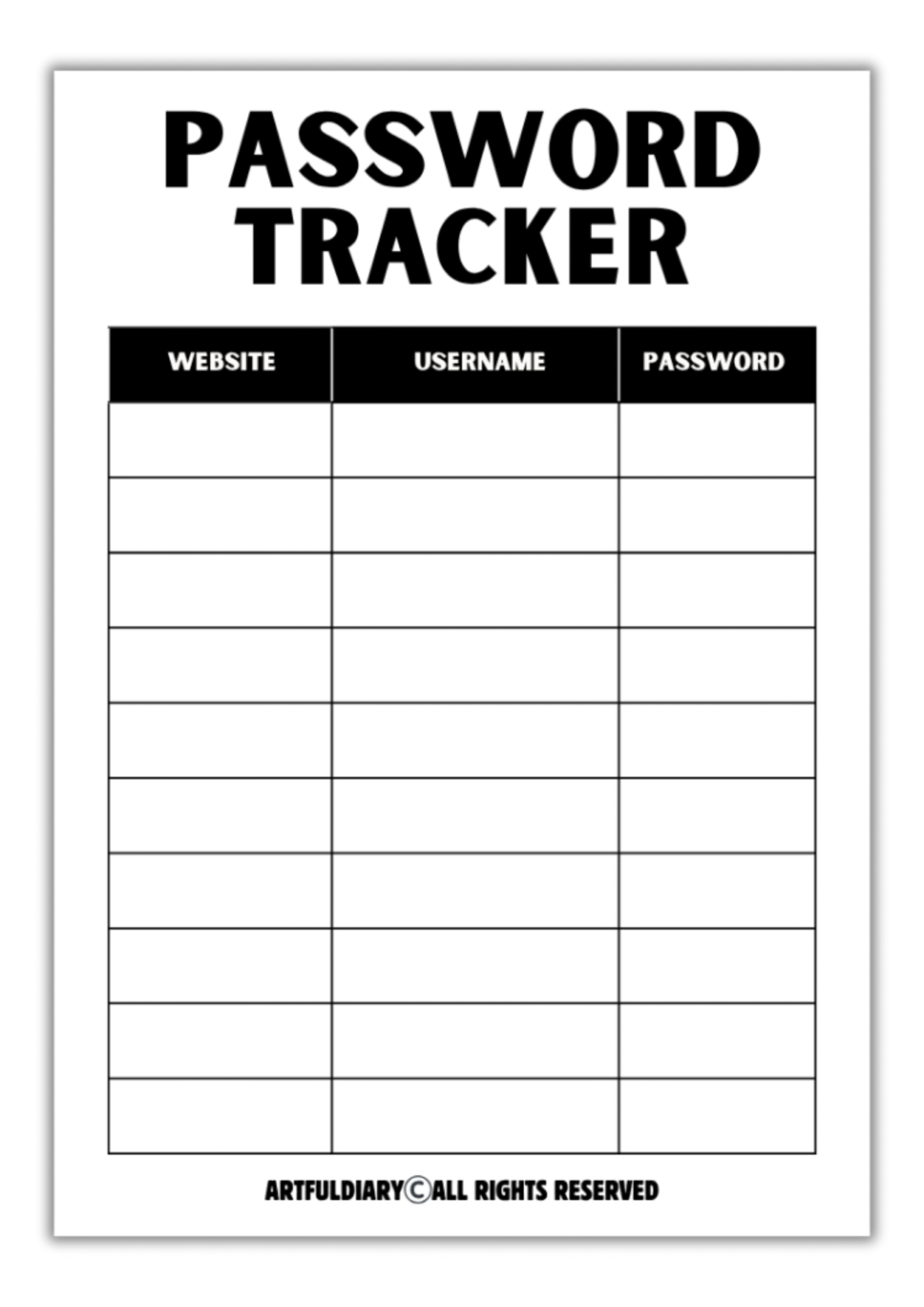 Free Password Tracker Printable Template - artfuldiary.com