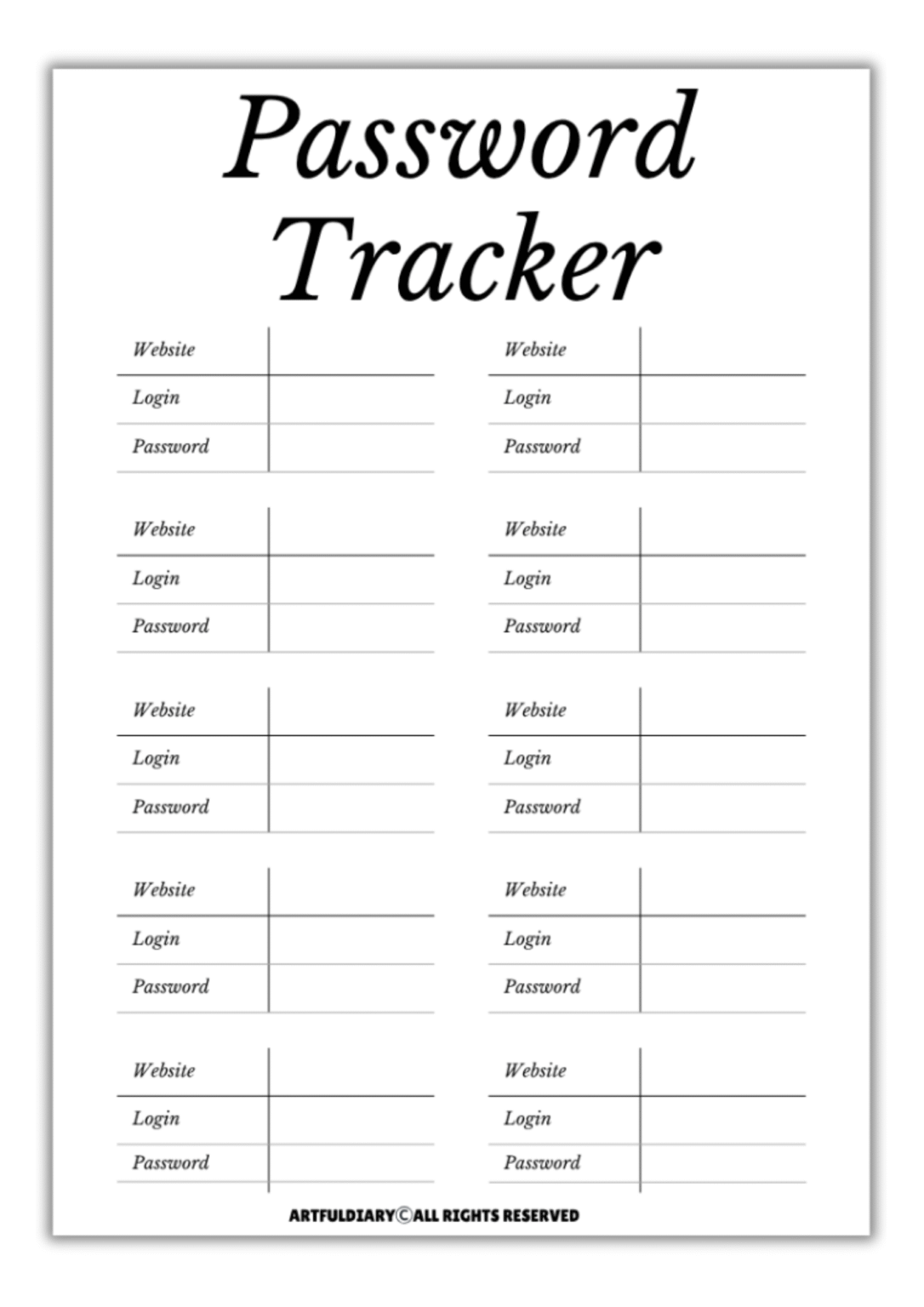 Free Password Tracker Printable Template - artfuldiary.com