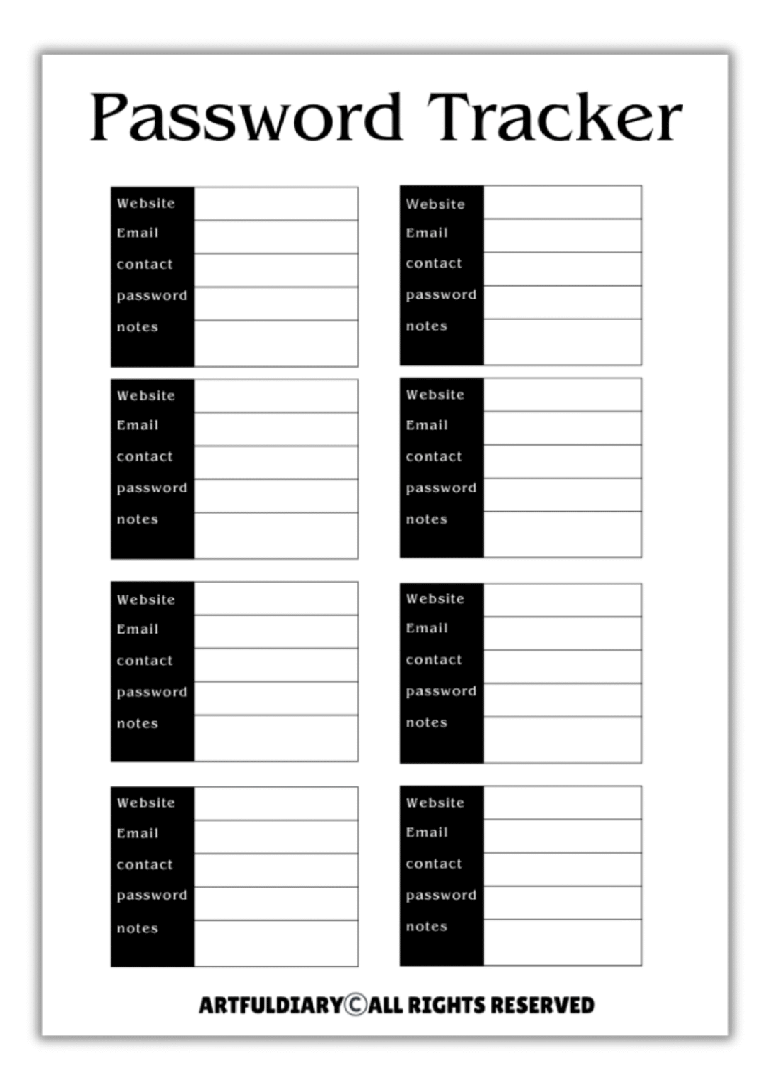 Free Password Tracker Printable Template - artfuldiary.com
