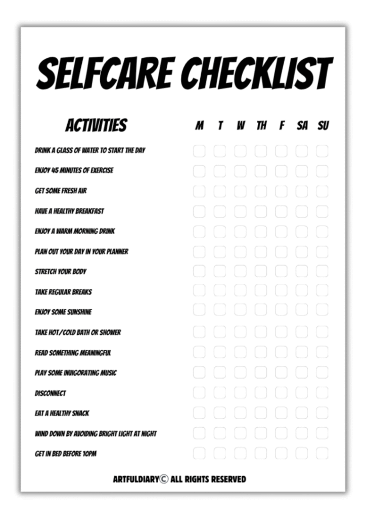 Free Self Care Printable Template - artfuldiary.com