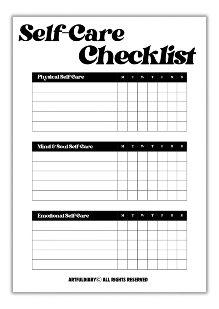 Free Self Care Printable Template - artfuldiary.com