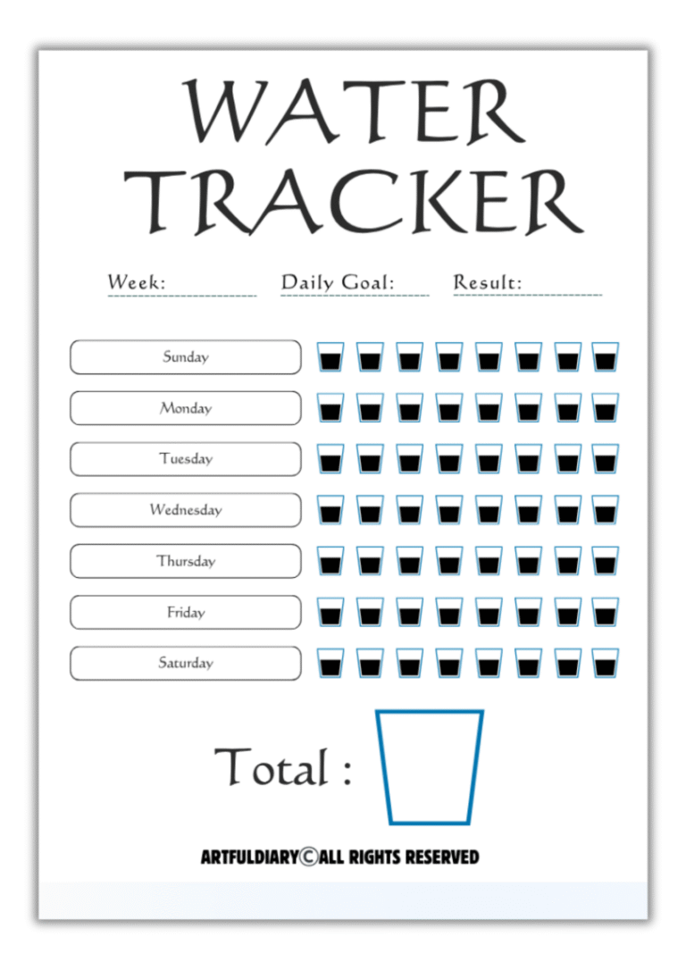 Free Water Tracker Printable - artfuldiary.com