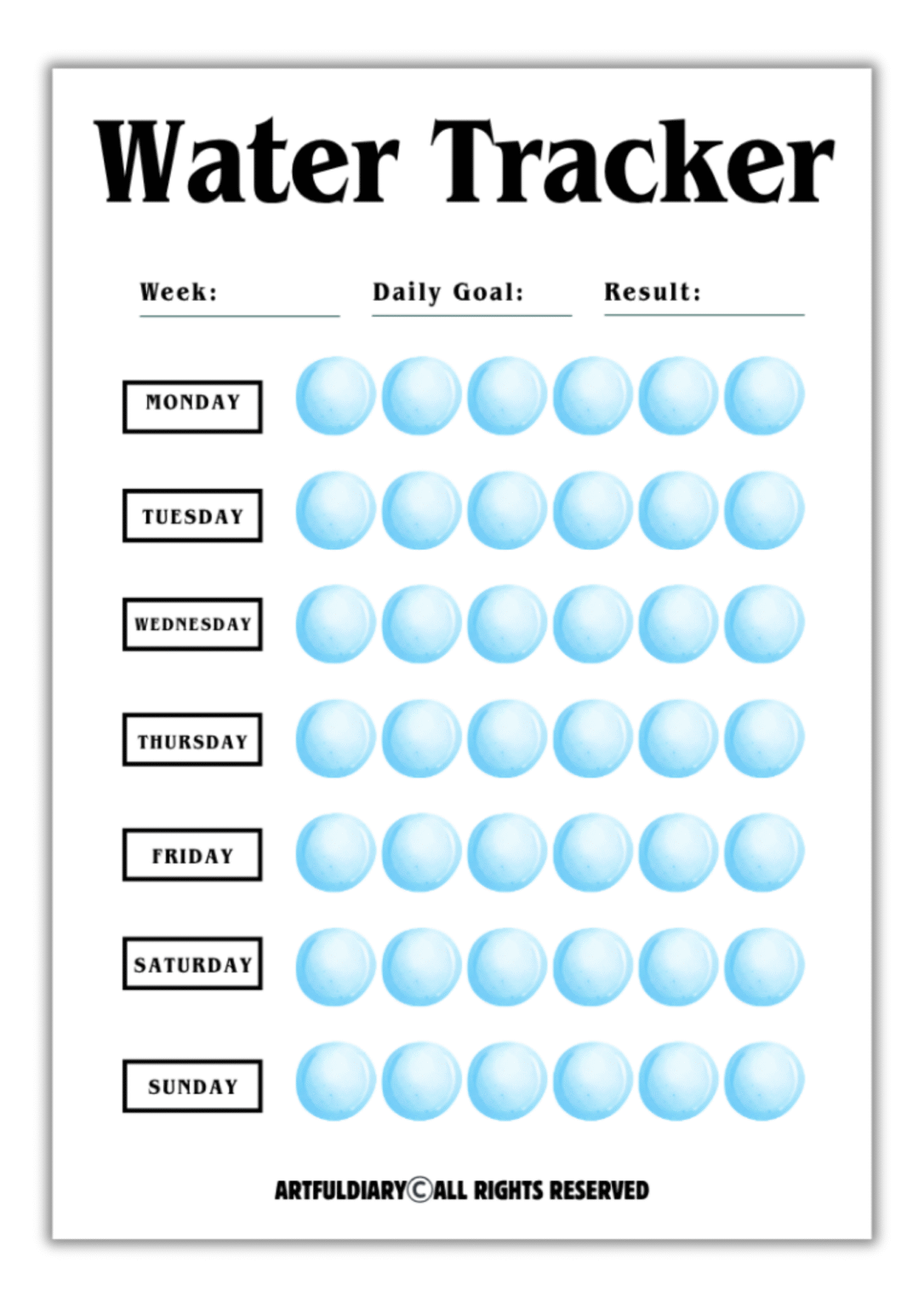 Free Water Tracker Printable - artfuldiary.com