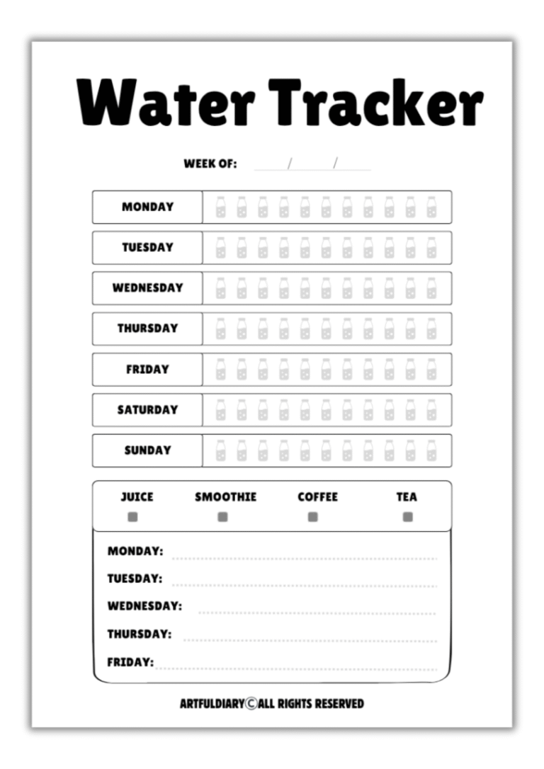Free Water Tracker Printable - artfuldiary.com