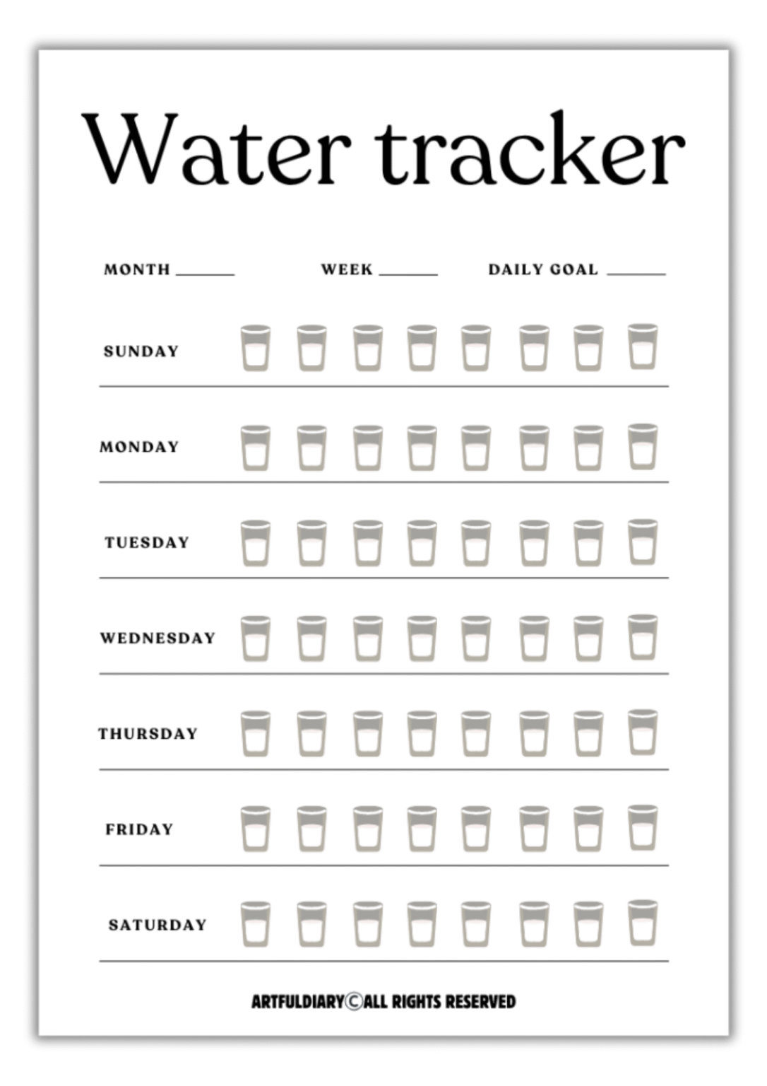 Free Water Tracker Printable - artfuldiary.com