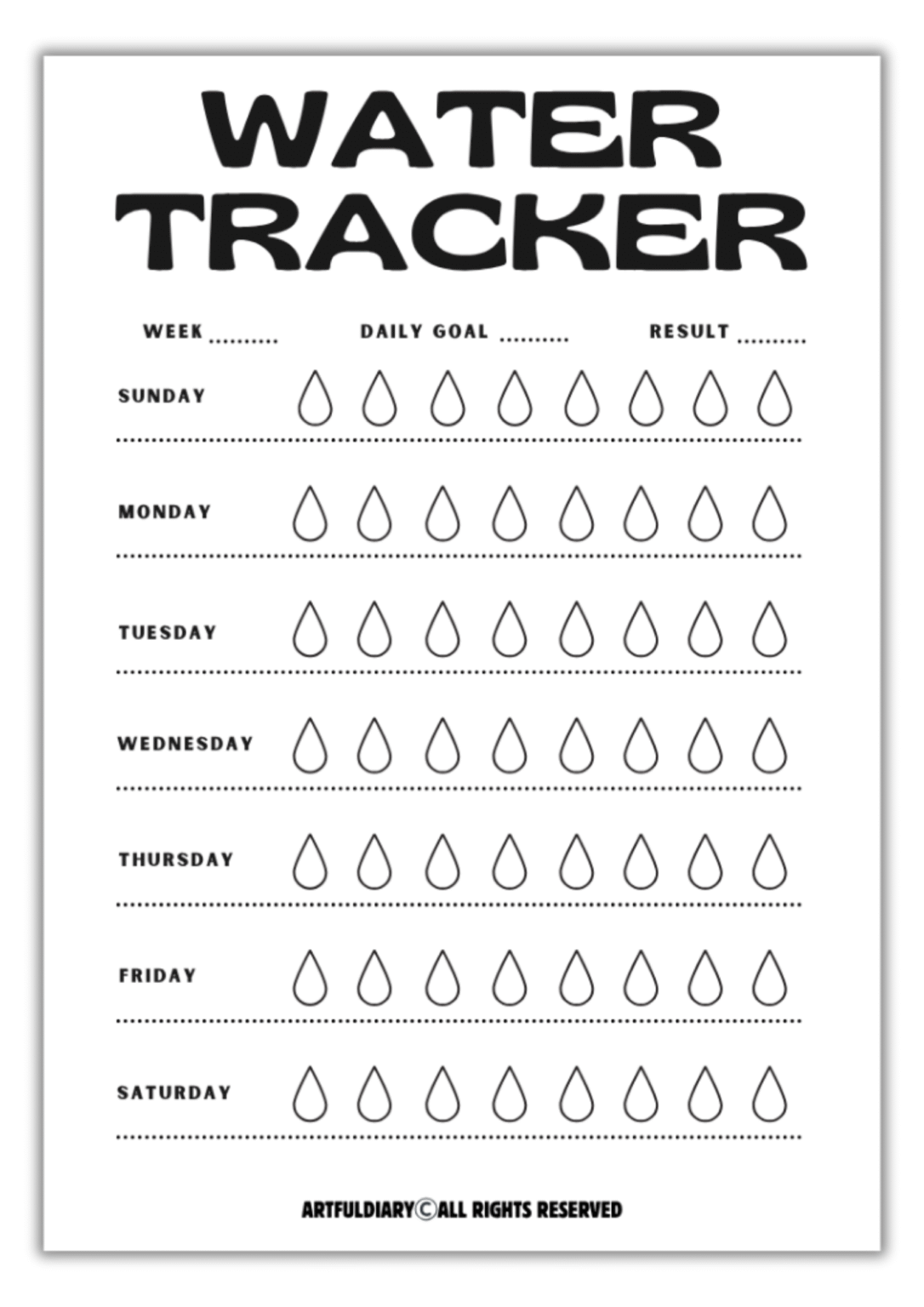 Free Water Tracker Printable - artfuldiary.com