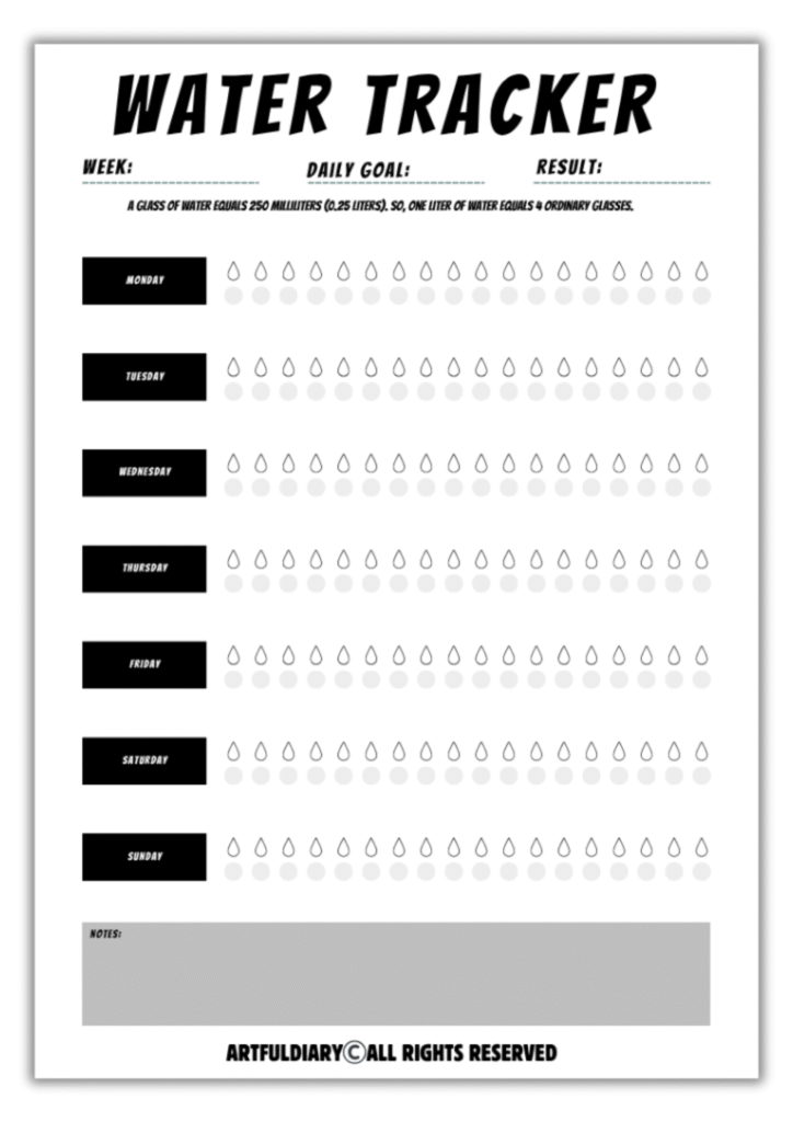 Free Water Tracker Printable - artfuldiary.com