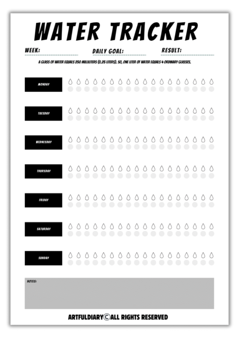 Free Water Tracker Printable - artfuldiary.com