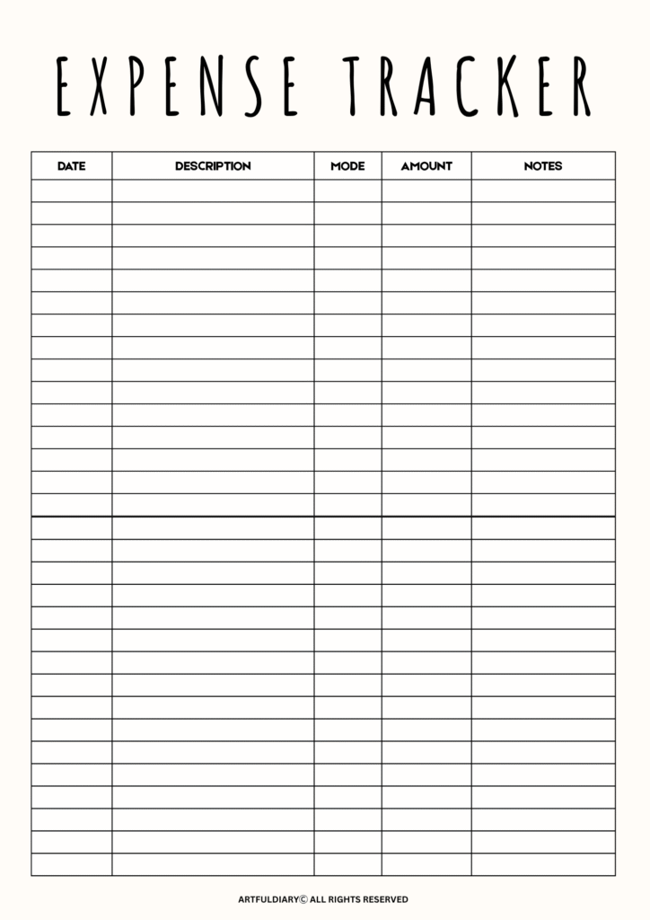 Free Printable Expense Tracker Templates - artfuldiary.com