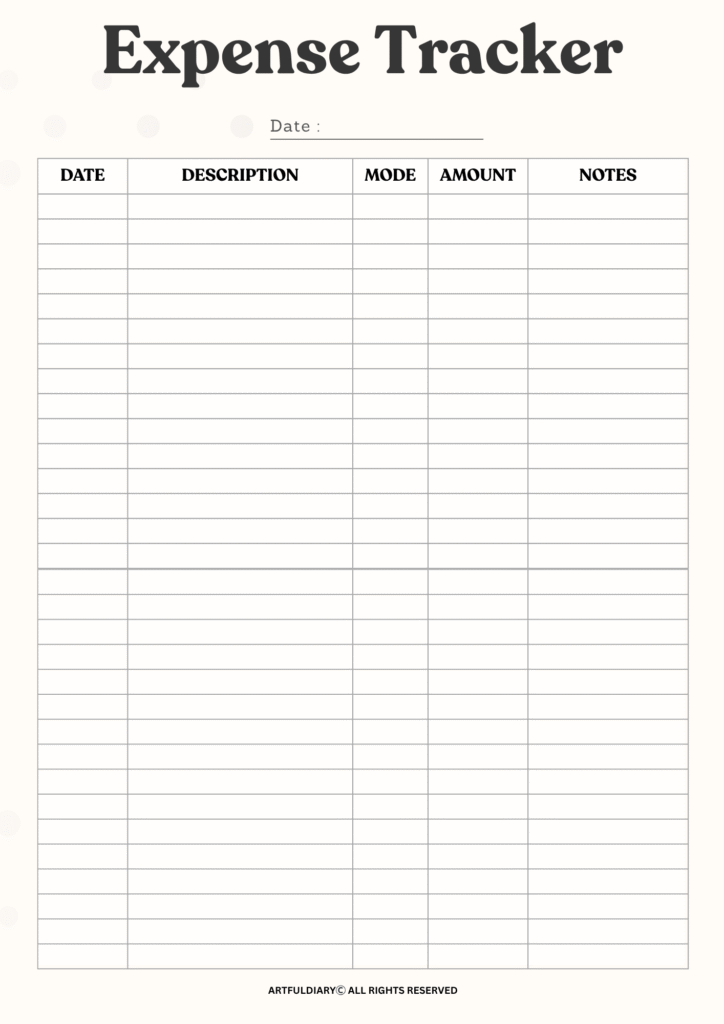 Free Printable Expense Tracker Templates - artfuldiary.com