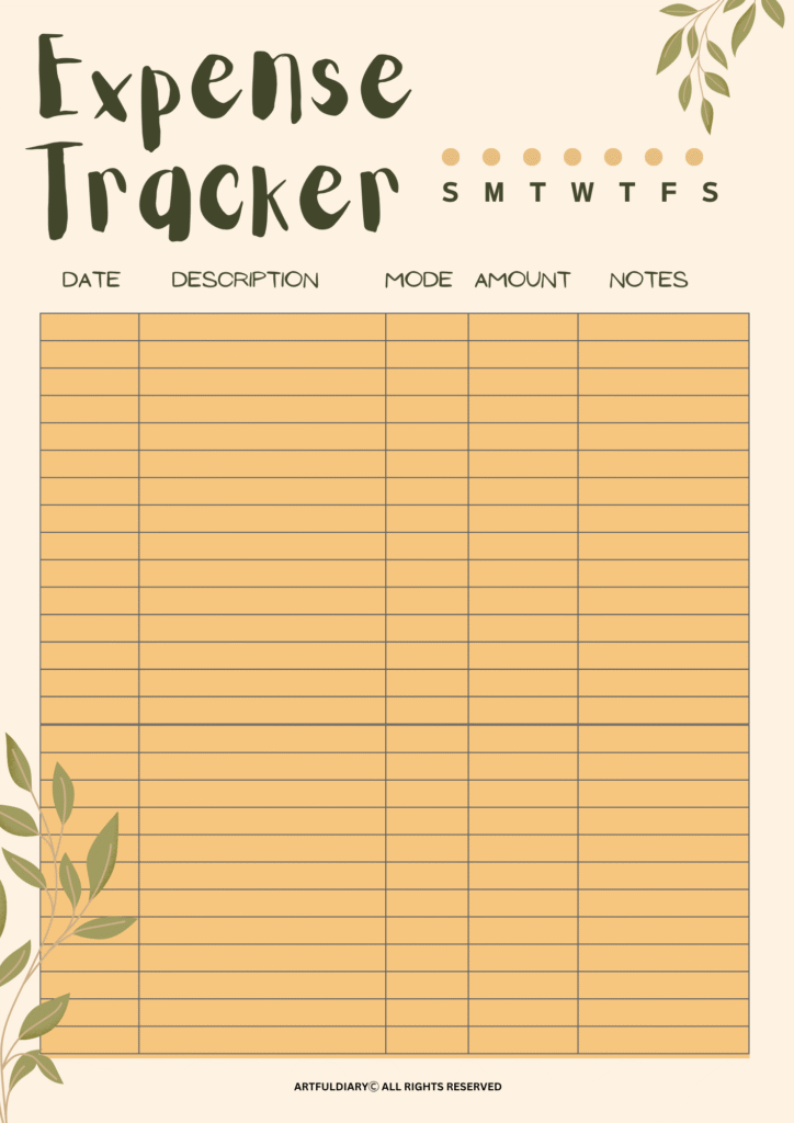 Free Printable Expense Tracker Templates - artfuldiary.com