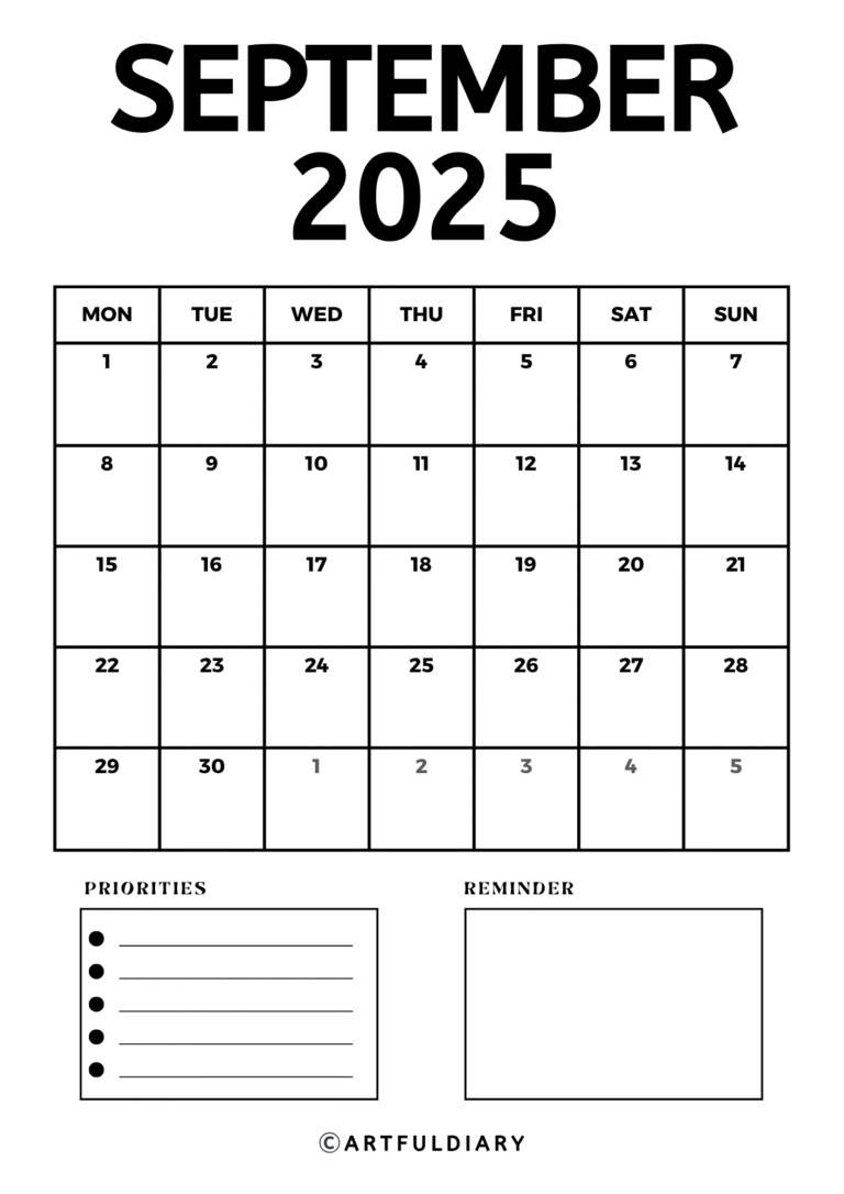 10+ Free September 2025 Printable Calendar PDFs - artfuldiary.com