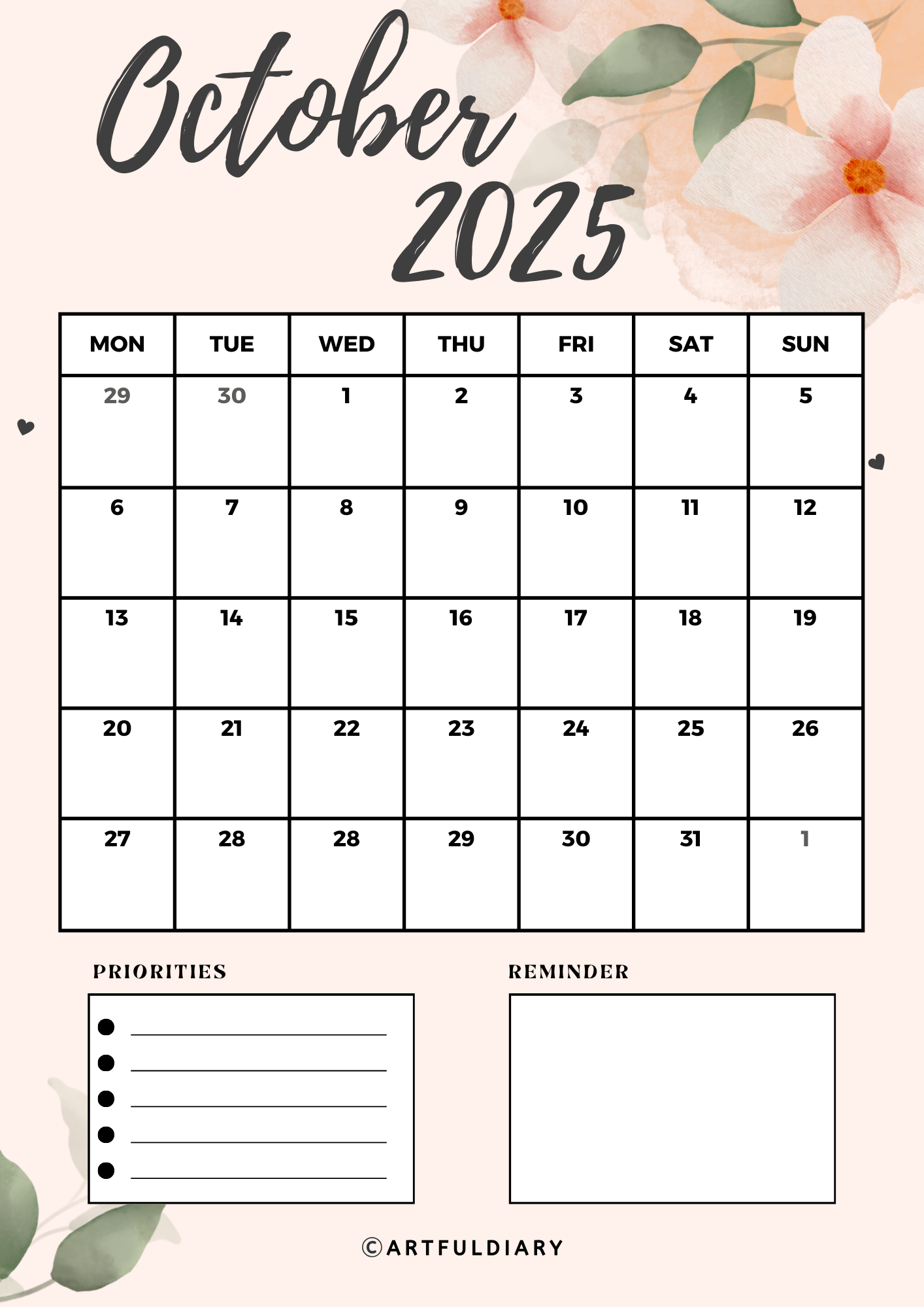 10+ Free October 2025 Printable Calendar PDFs - artfuldiary.com