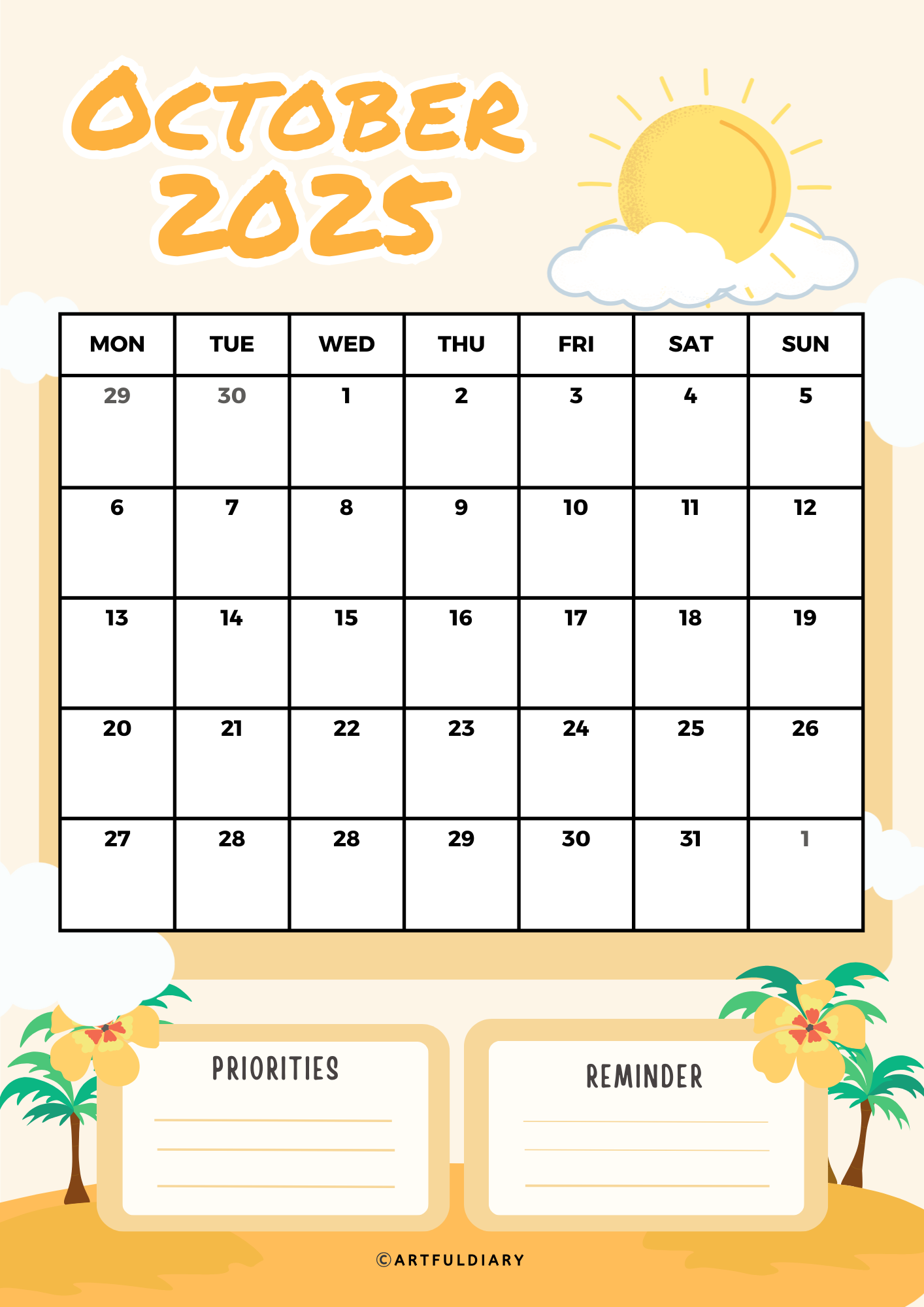 10+ Free October 2025 Printable Calendar PDFs - artfuldiary.com