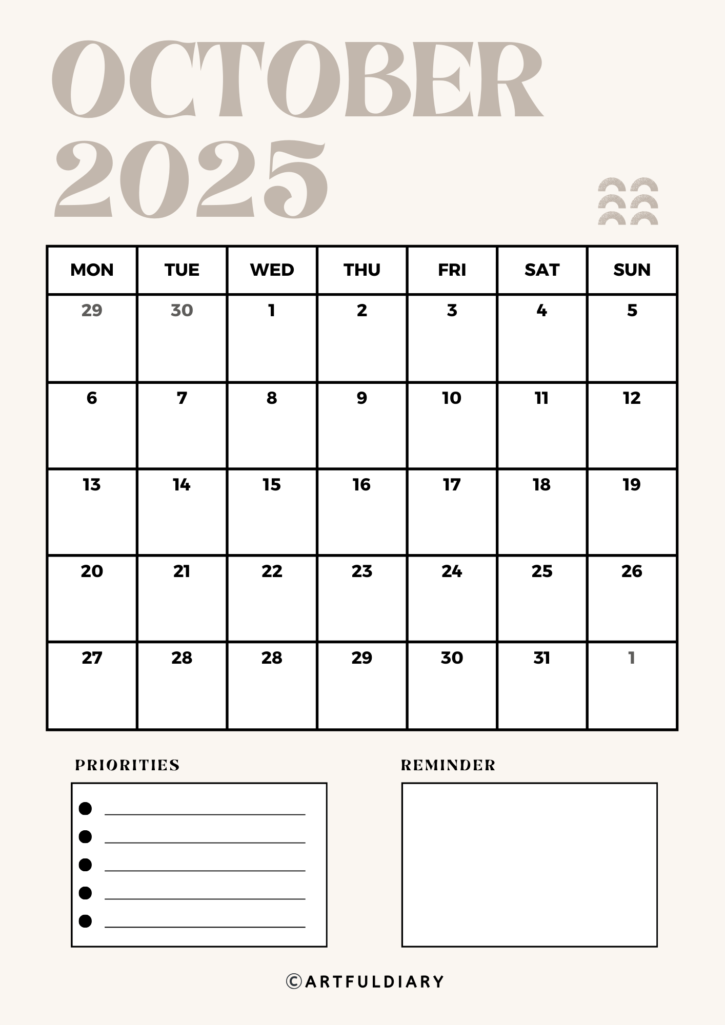 10+ Free October 2025 Printable Calendar PDFs - artfuldiary.com