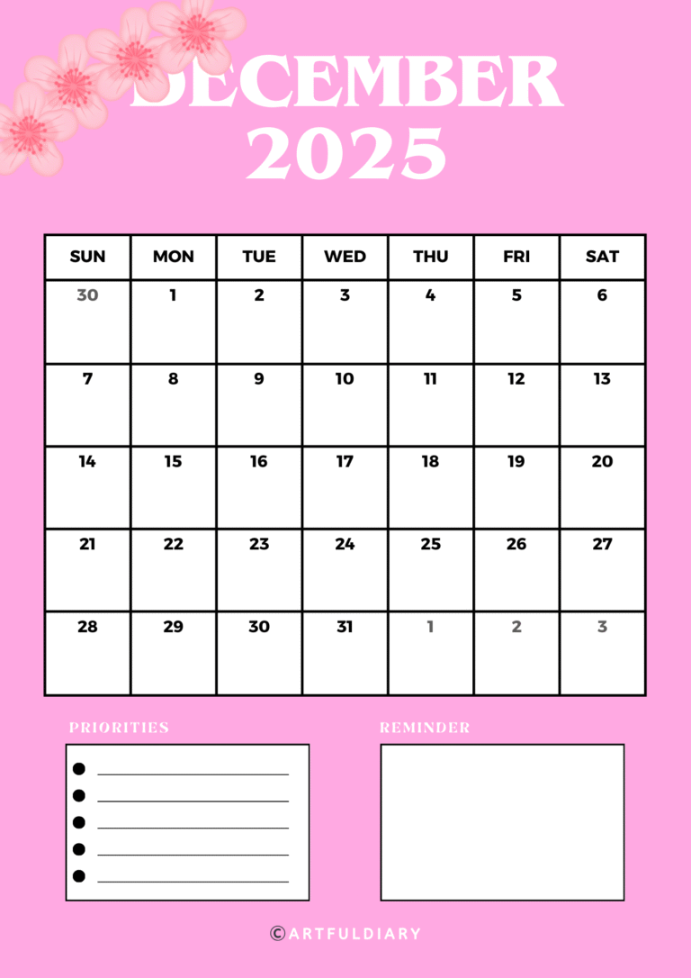 10+ Free December 2025 Printable Calendar PDFs - artfuldiary.com